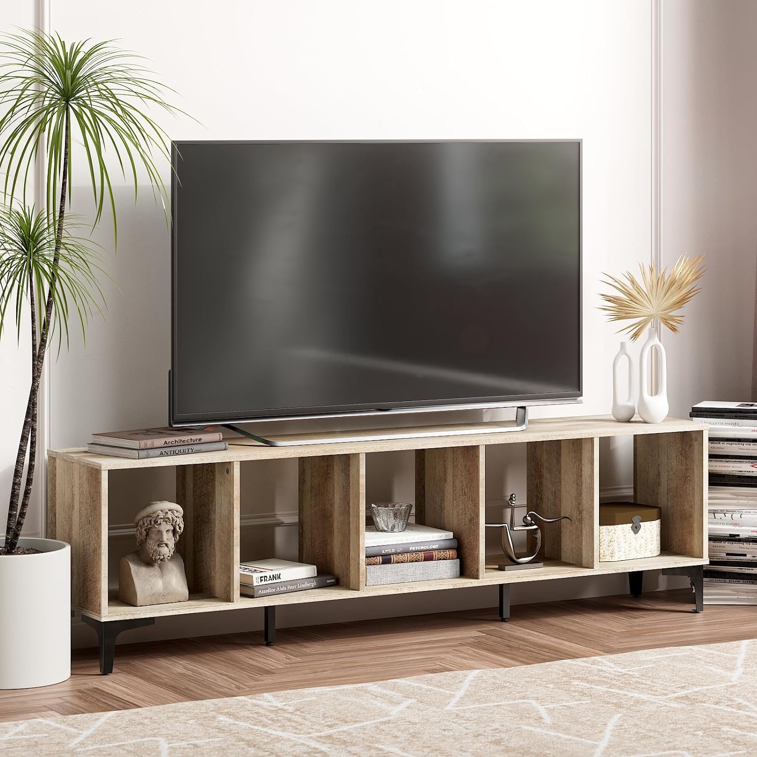 Classic Gray TV Stand for 75-Inch TVs - Open Storage Entertainment Center