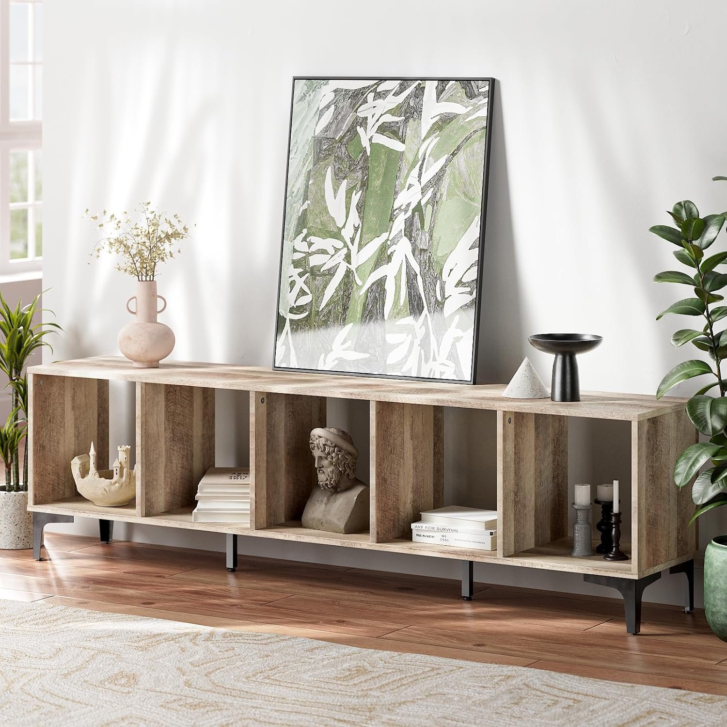 Classic Gray TV Stand for 75-Inch TVs - Open Storage Entertainment Center