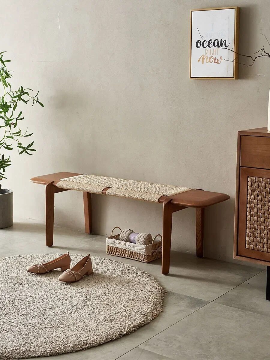 Elegant Nordic Rattan Woven Long Bench - Perfect for Bedroom Entryway ...