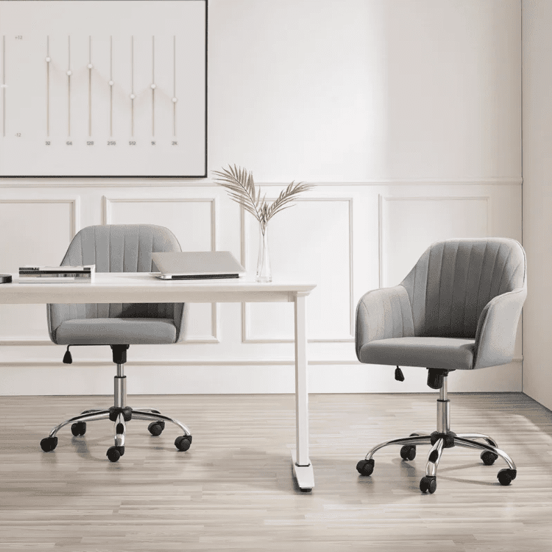 Light Gray Velvet Executive Swivel Office Chair with Rollers and Handrails