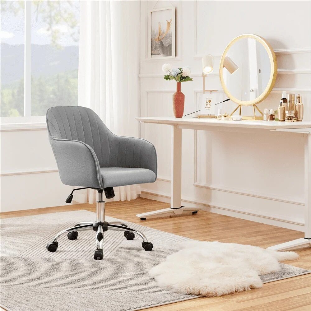 Light Gray Velvet Executive Swivel Office Chair with Rollers and Handrails